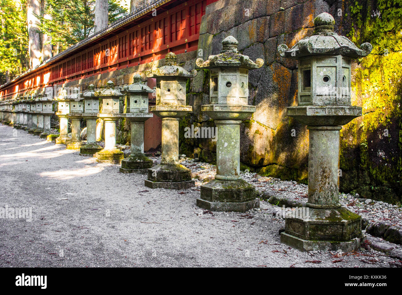 Toro stone lanterns in a row in Nikko, Japan in autumn Stock Photo - Alamy
