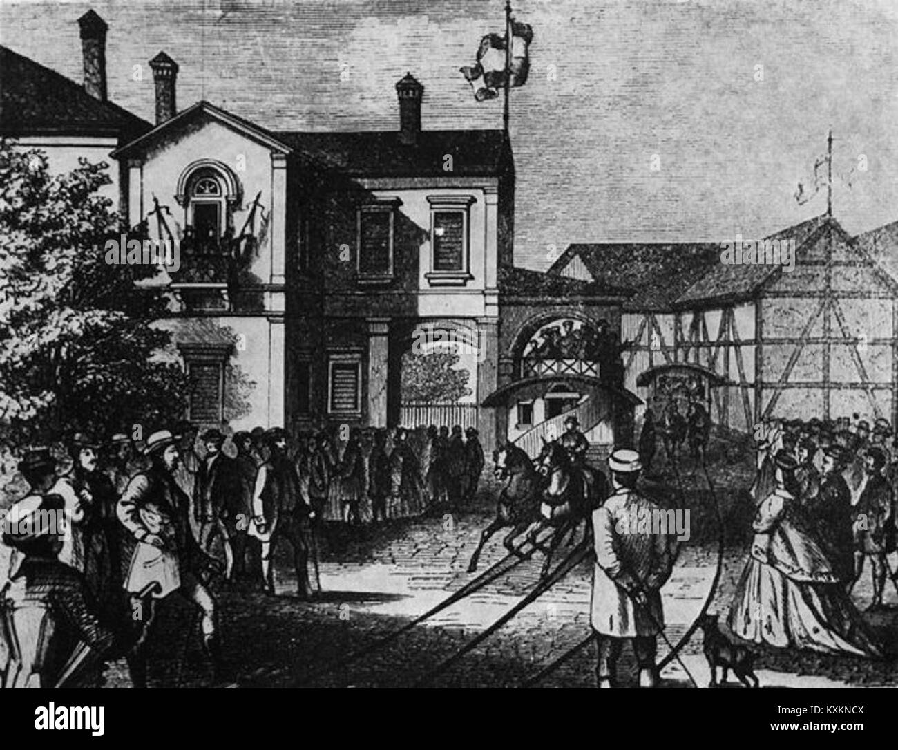 A pesti lóvasút megindulása Stock Photo - Alamy