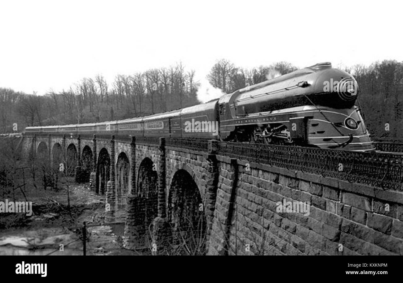 The 1937 B&O Royal Blue train is depicted, emphasizing its streamlined ...