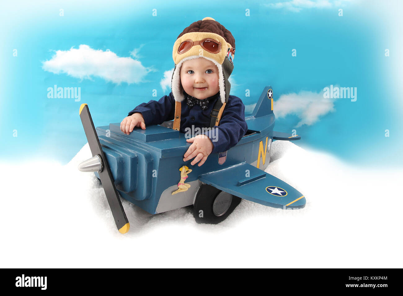Blue Sky White Clouds Baby Pilot Photography Backdrop - gcbxe