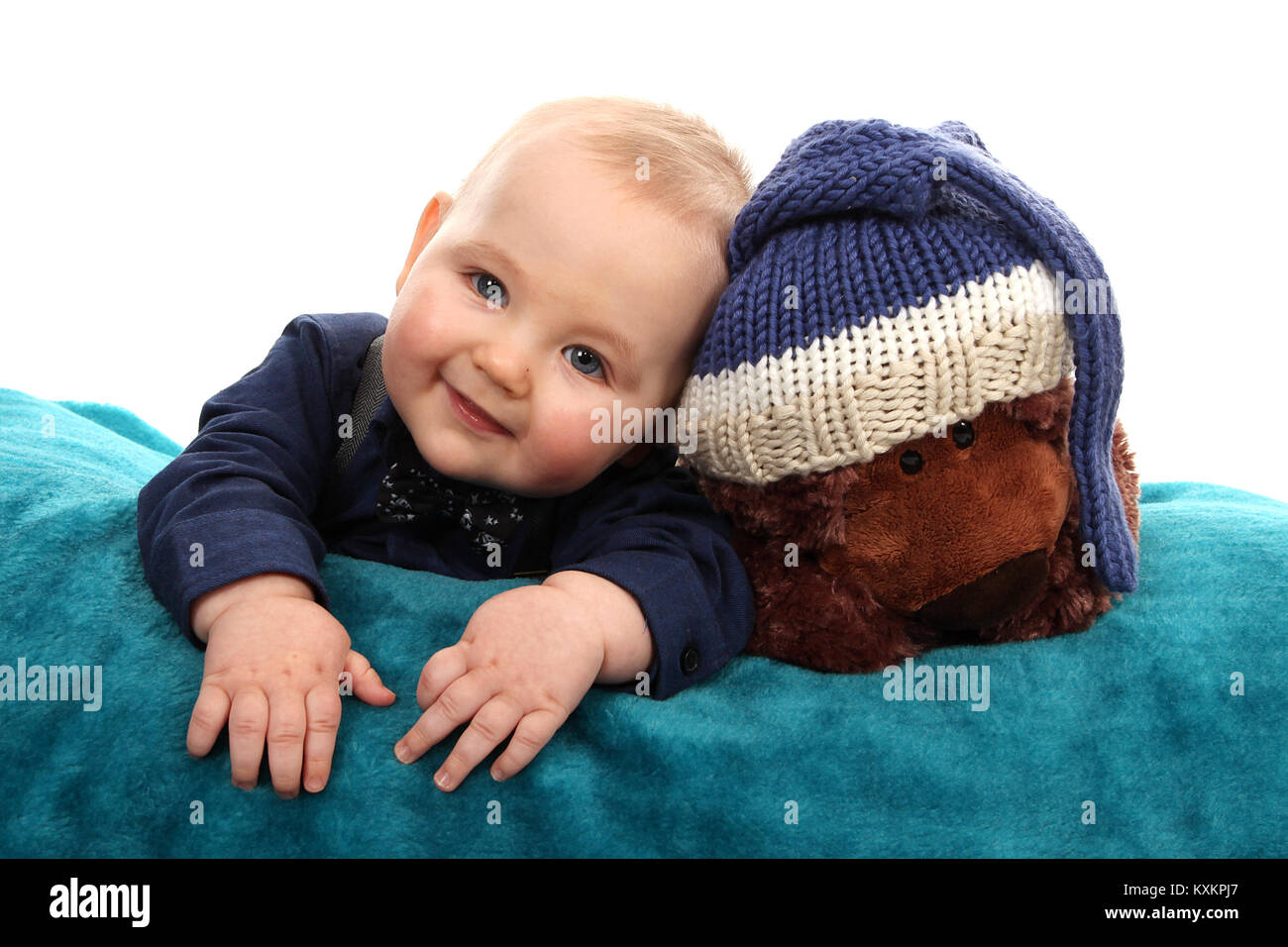 Happy baby boy on tummy, child development, happy childhood Stock Photo ...