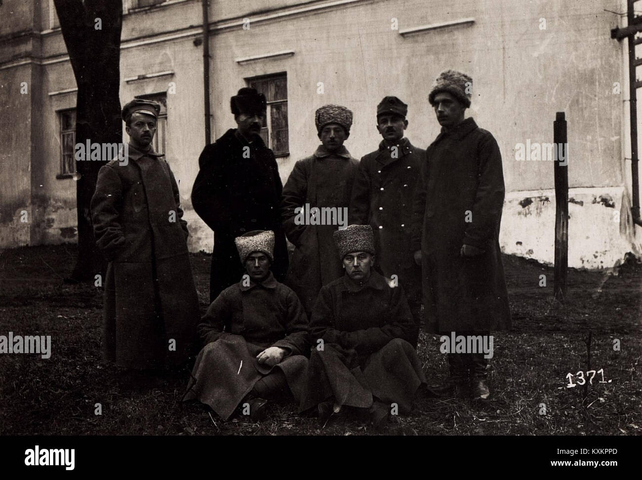 This photograph depicts officers returning from Russian captivity in ...