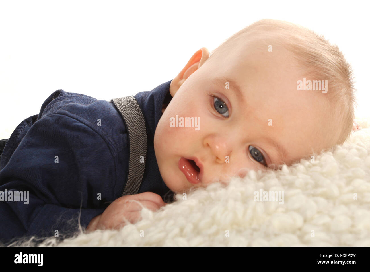Happy baby boy on tummy, child development, happy childhood Stock Photo ...