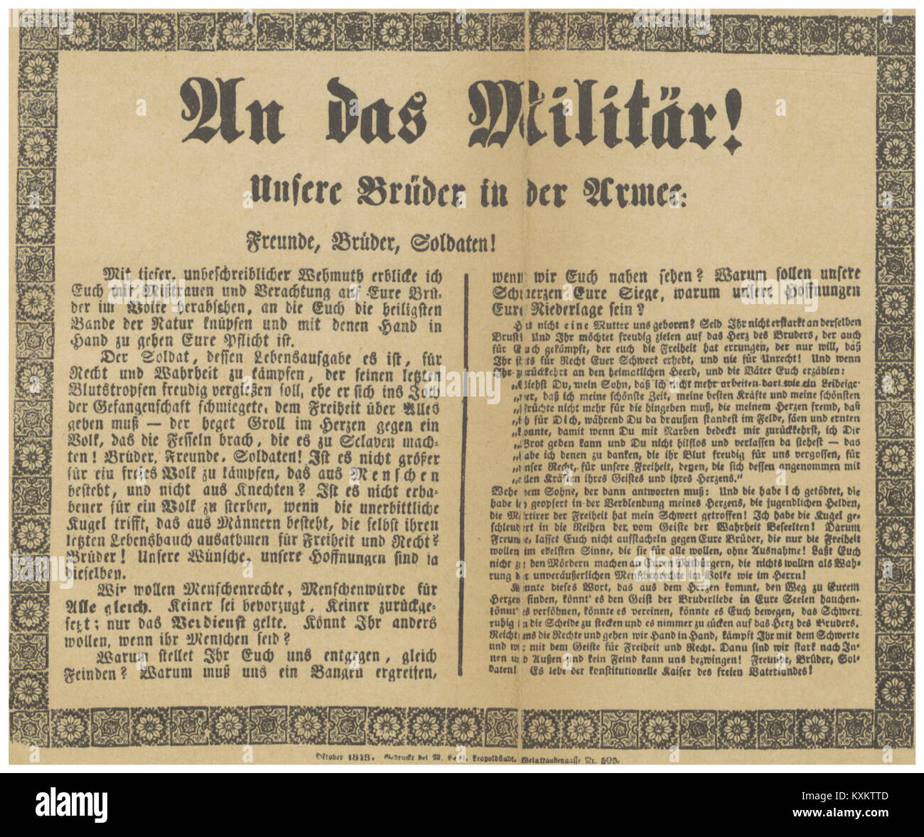 'An das Militär' is a 1898 pamphlet by BACH, a German composer, likely ...
