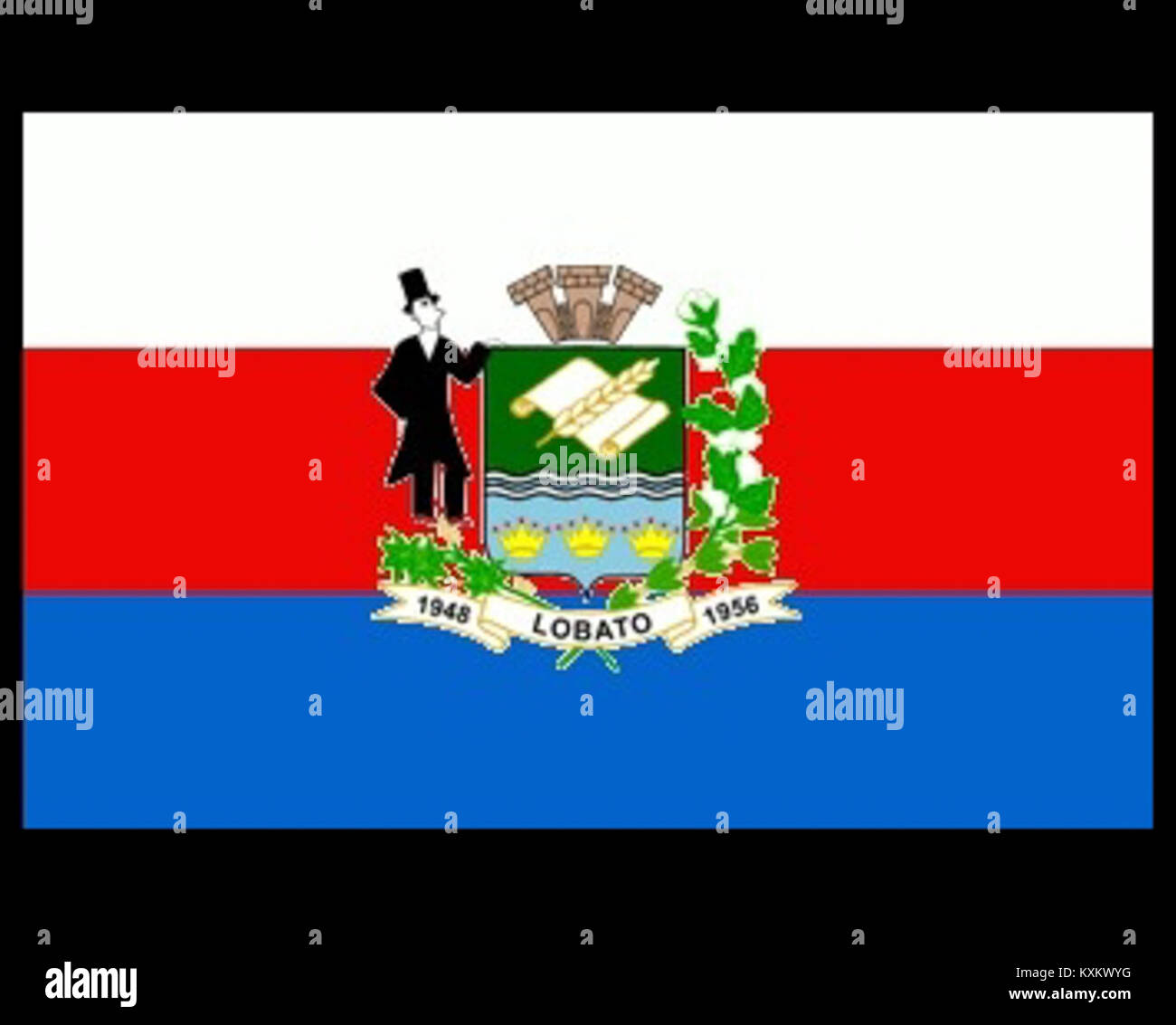 The flag of Lobato, a municipality in Paraná, Brazil, features ...