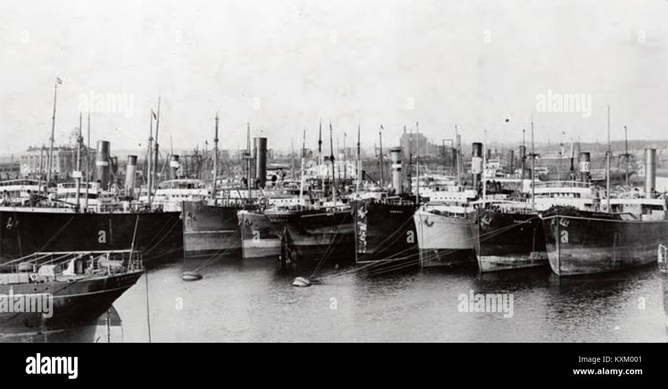 Photograph of Barry Docks in 1910, showing ships docked and anchored ...