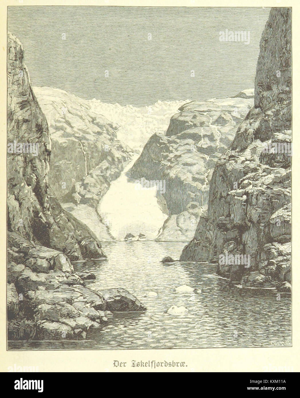 An 1889 illustration from BAYER, depicting the Jökelfjord Glacier in ...