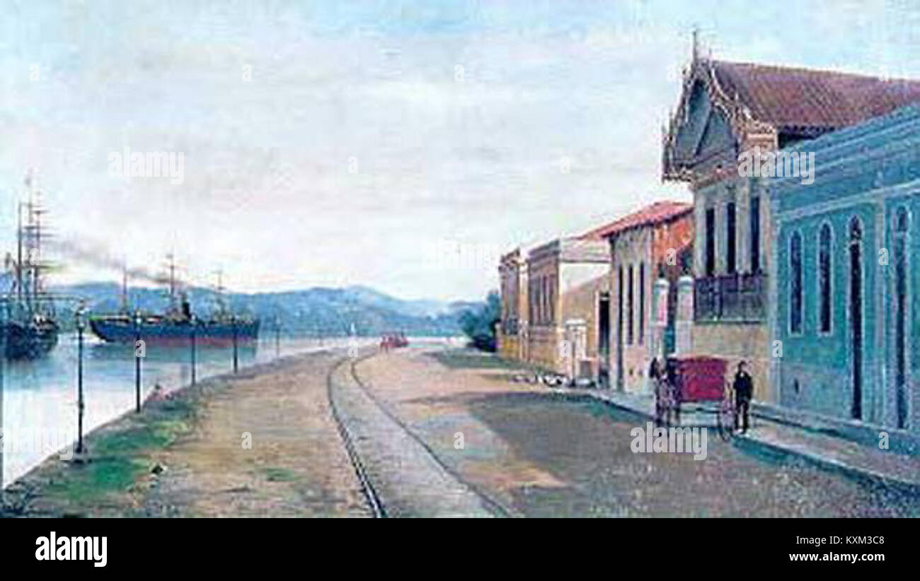 A painting by Benedito Calixto from 1888 depicting the city of Santos ...