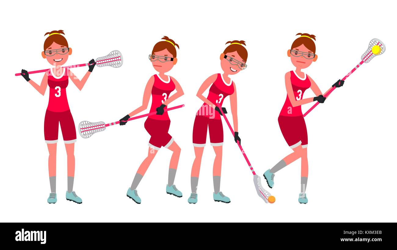 Female Lacrosse Player Vector. Profesional Sport. Holding Lacrosse ...