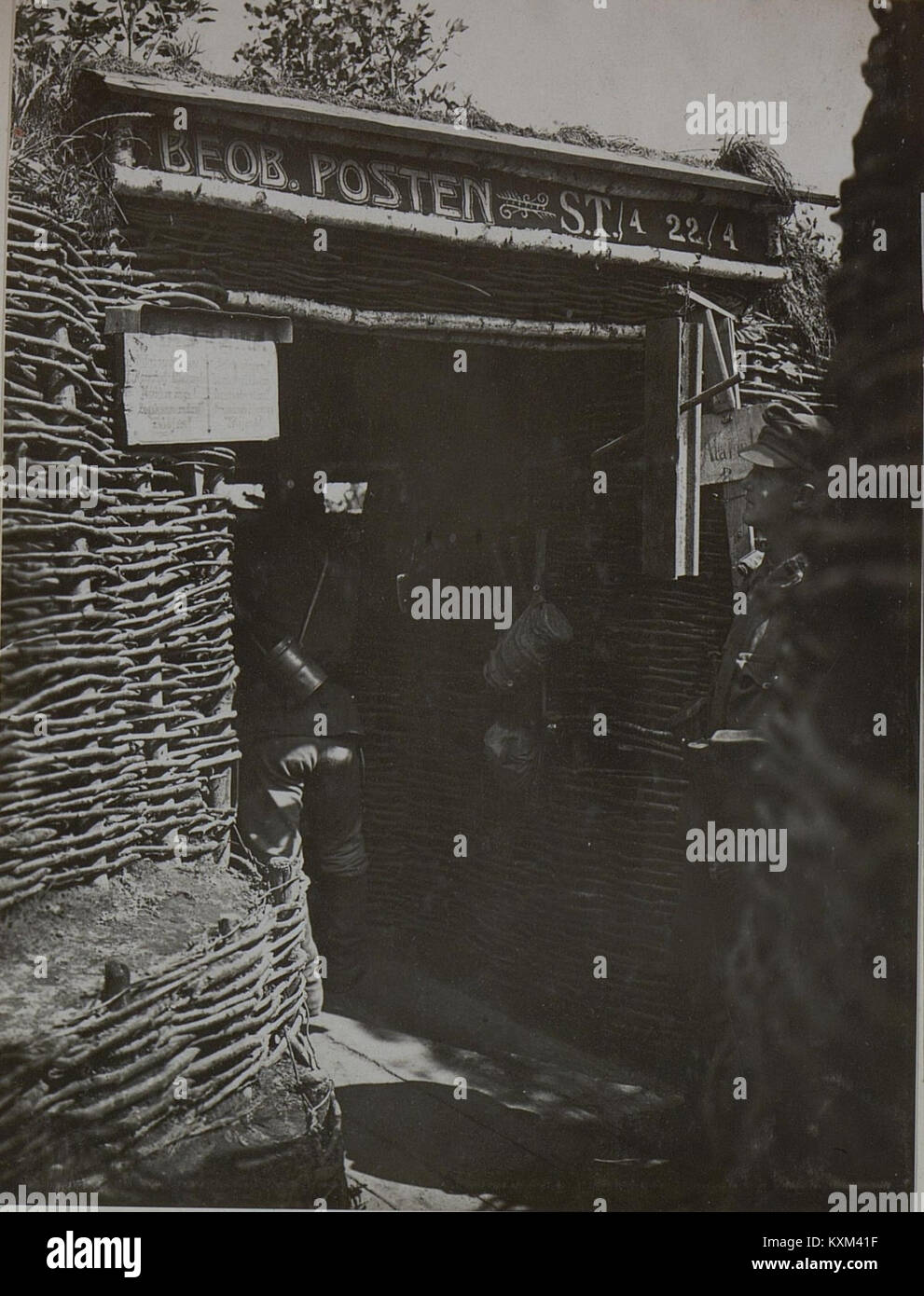 A historical photograph of an observation post in the trench, possibly ...