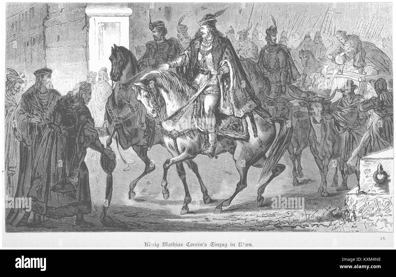 This illustration from 1880 depicts King Matthias Corvinus of Hungary ...
