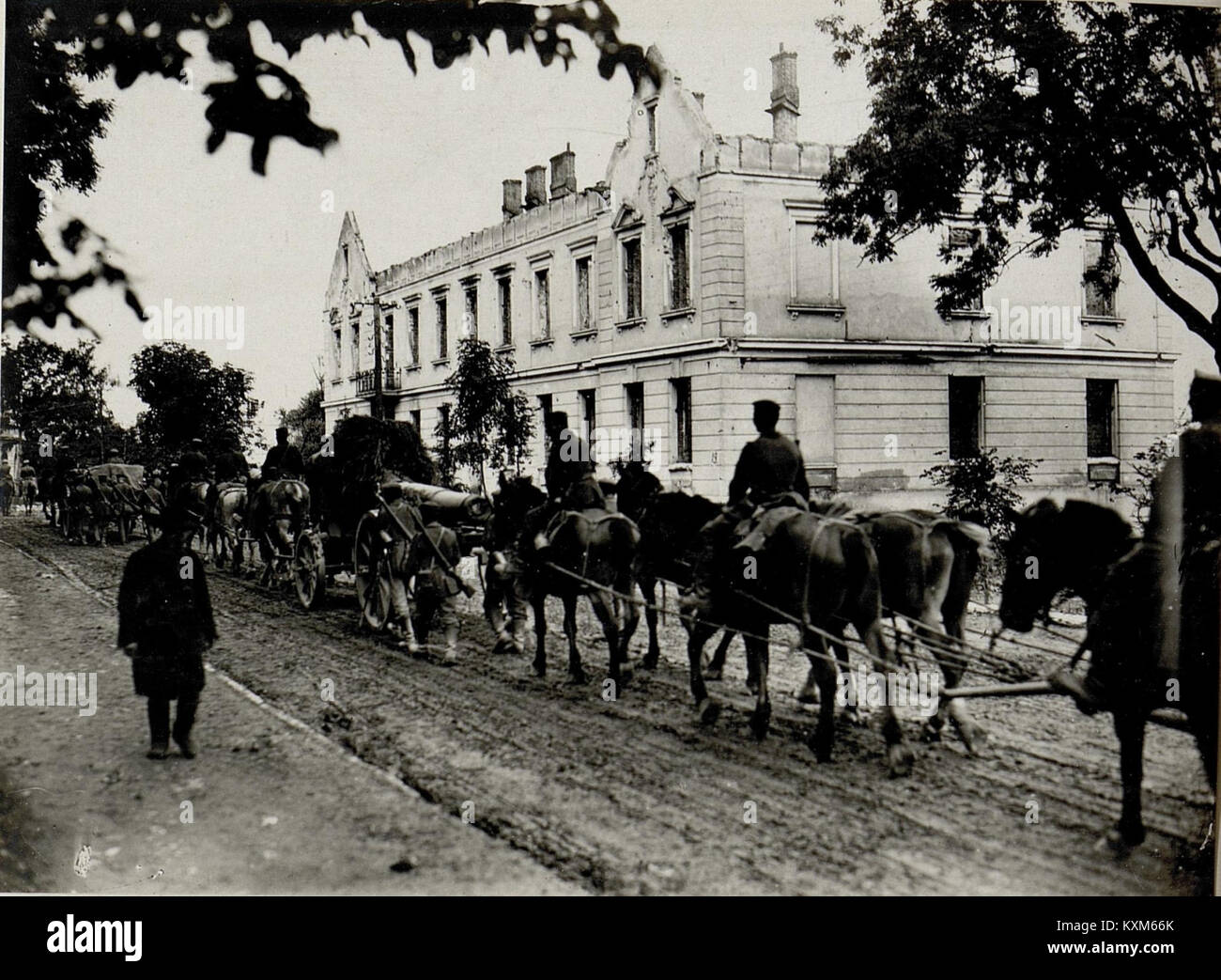 A photograph showing German 21 cm mortars during a march in Zborow ...