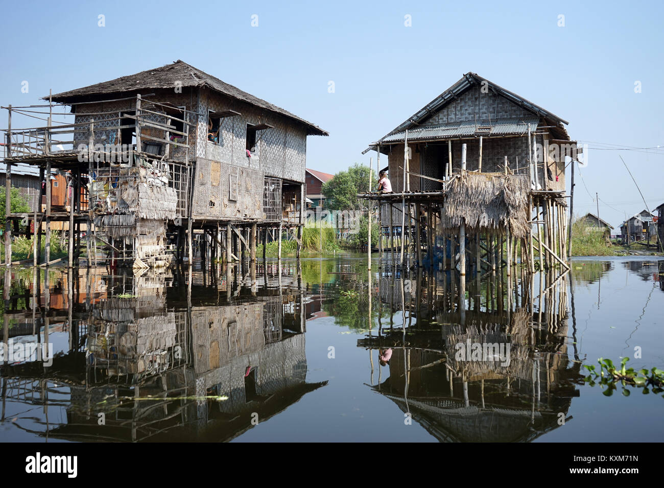 NYAUNGSHWE, MYANMAR - CIRCA APRIL 2017 Wooden houses on the Inle lake ...