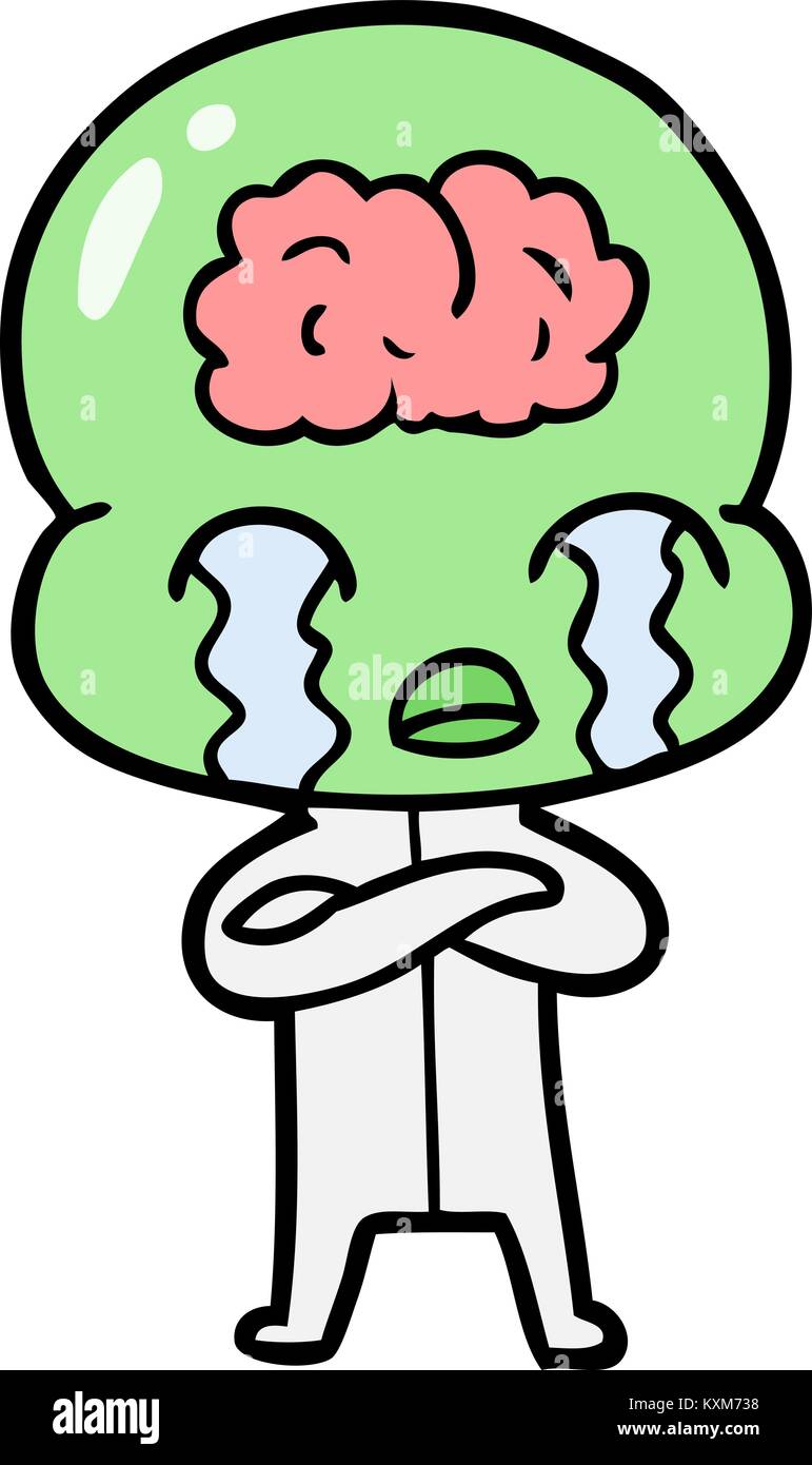 cartoon big brain alien crying Stock Vector Image & Art - Alamy
