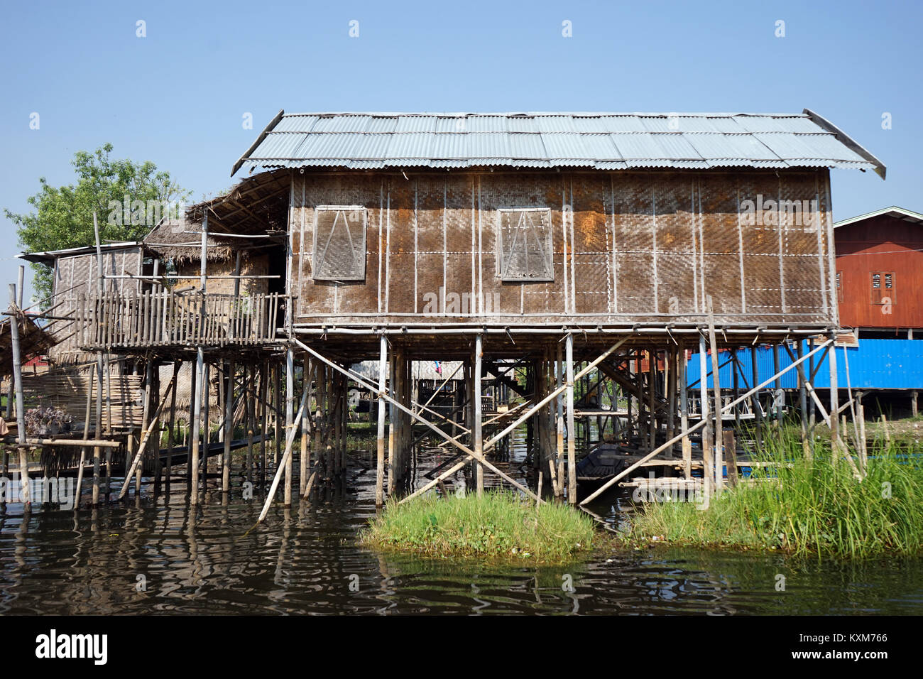 NYAUNGSHWE, MYANMAR - CIRCA APRIL 2017 Wooden house on the Inle lake ...