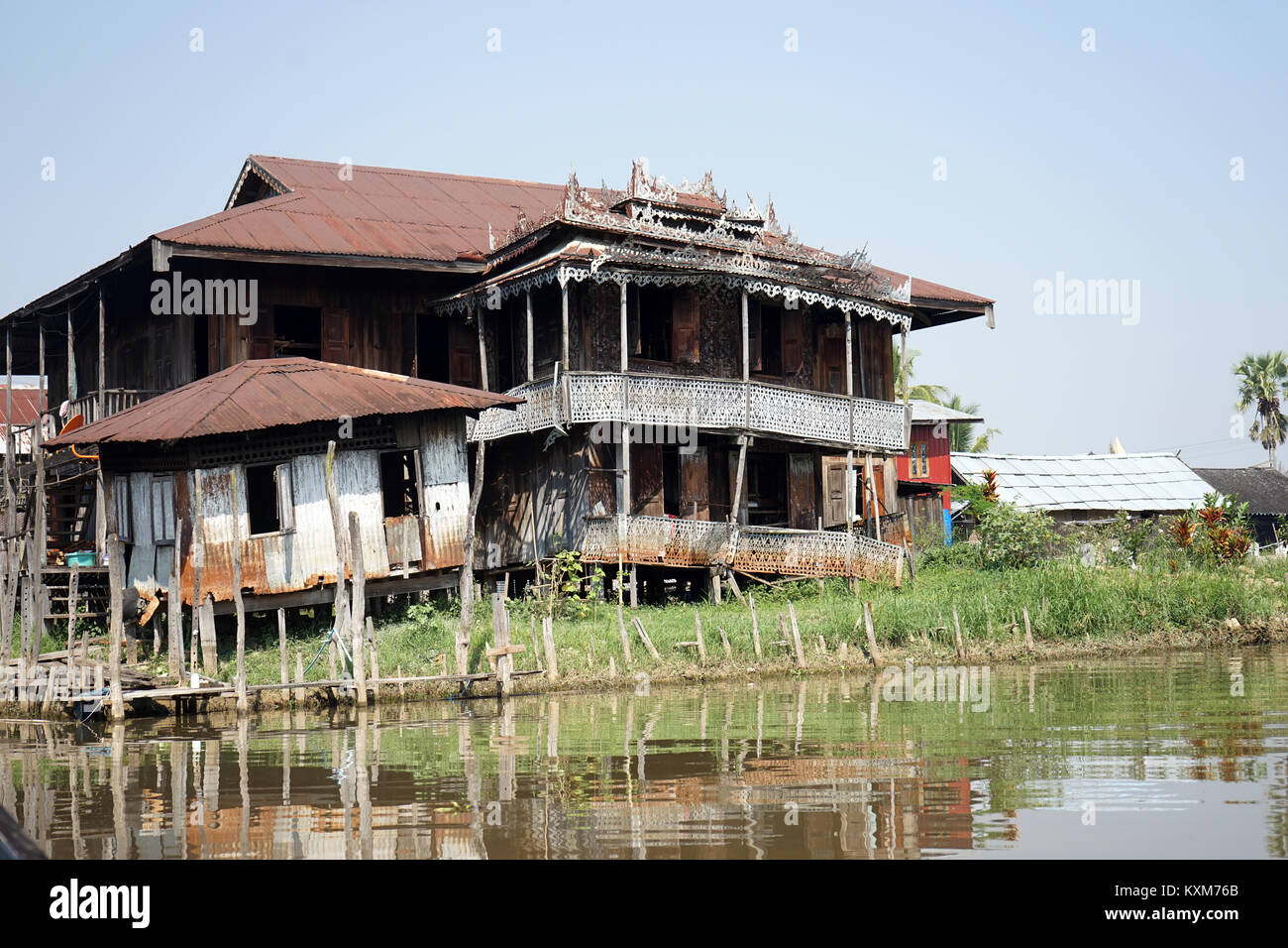 NYAUNGSHWE, MYANMAR - CIRCA APRIL 2017 Old monastery on the Inle lake ...