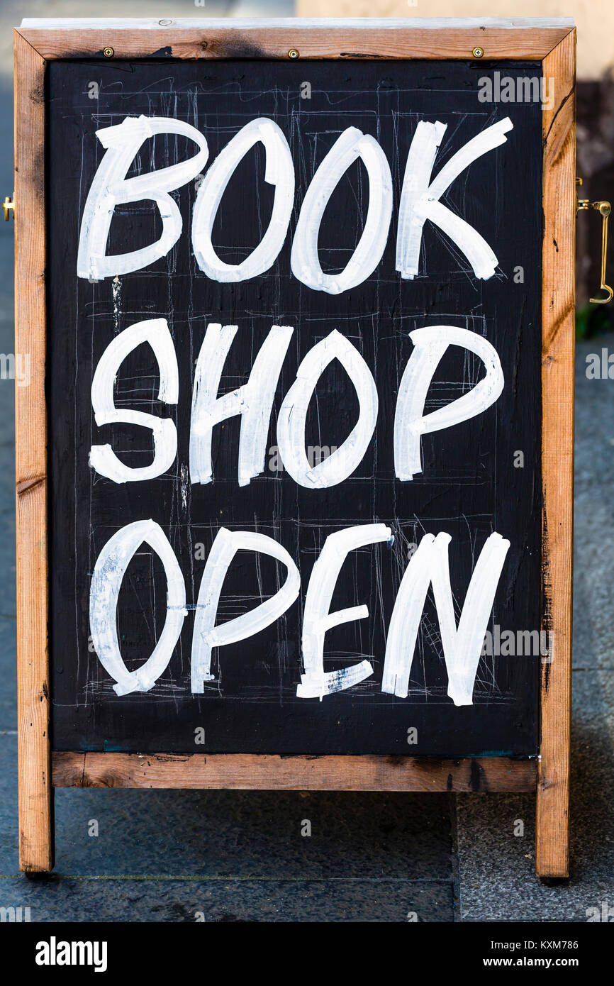 A Book Shop open sign Stock Photo - Alamy