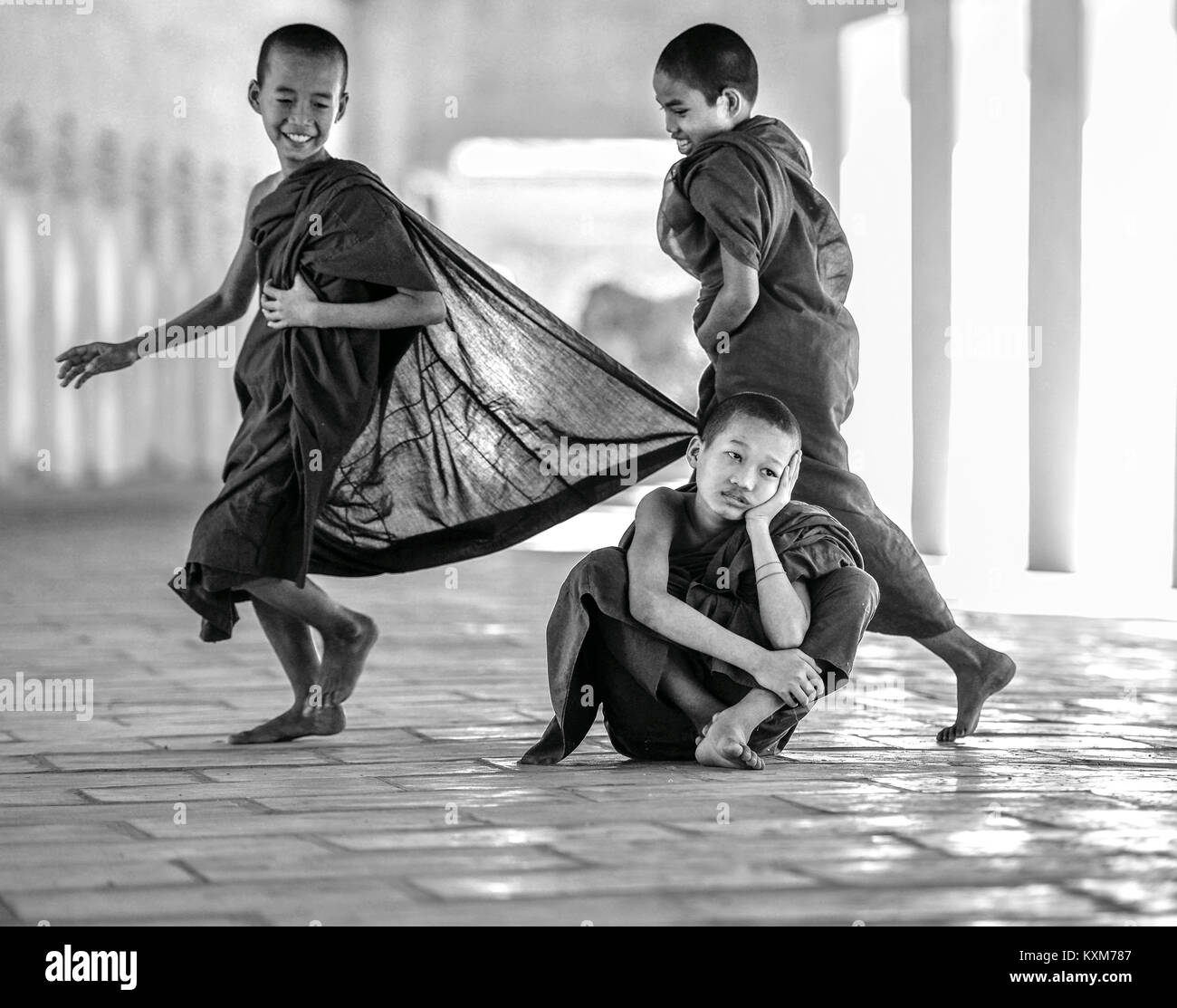 Novice monks in temple Black and White Stock Photos & Images - Alamy
