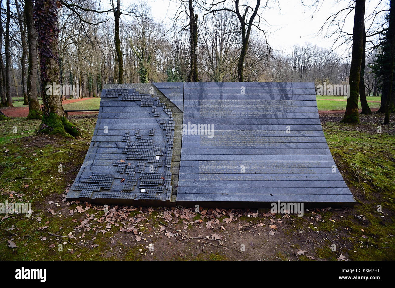Bosnia, Donja Gradina Memorial Site. The bronze map of the camp. In the ...