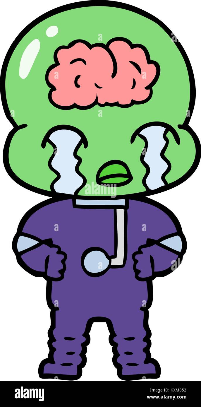 cartoon big brain alien crying Stock Vector Image & Art - Alamy
