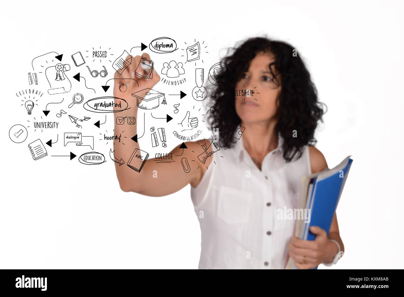 Portrait of beautiful school teacher drawing graduation sketch ...