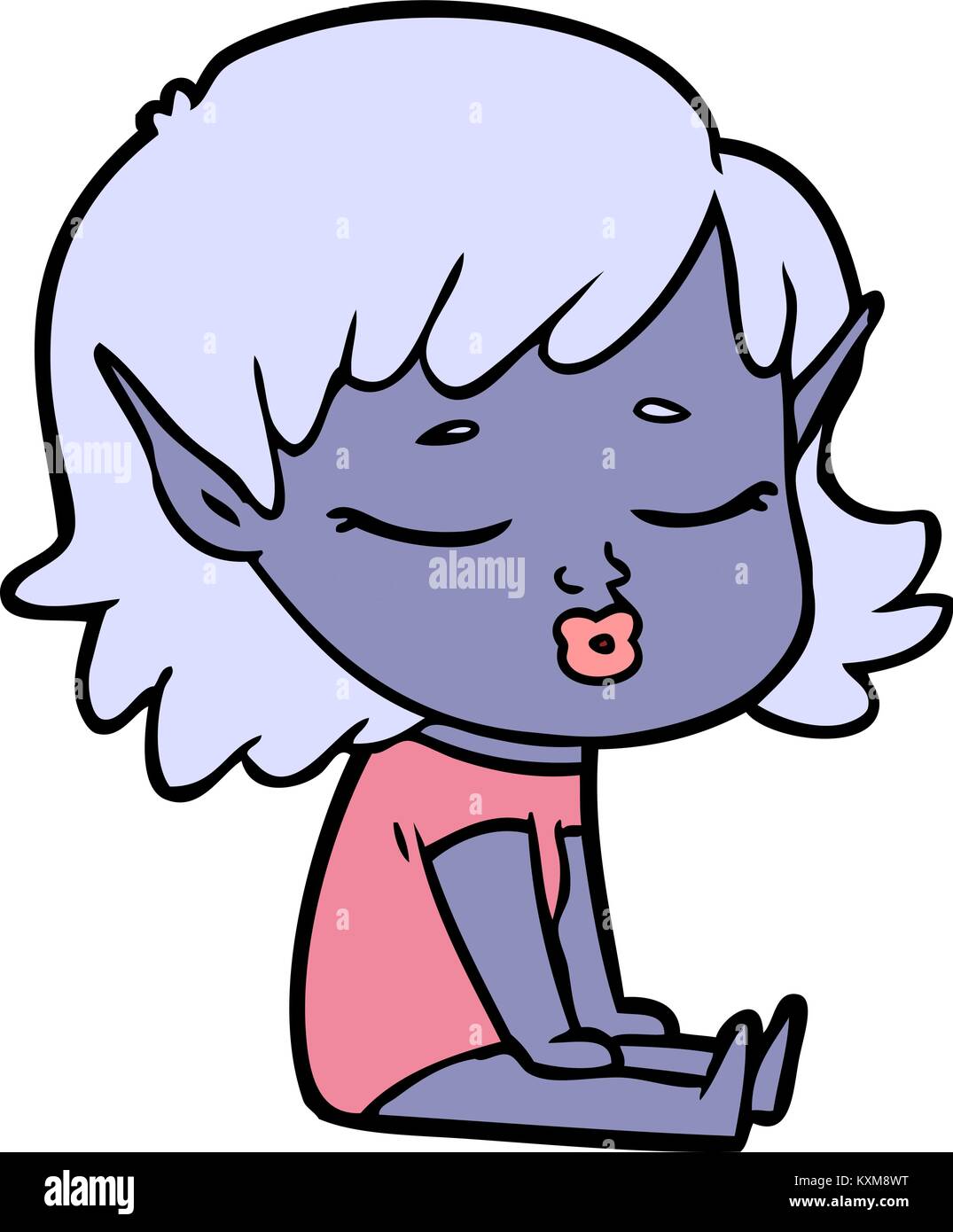 pretty cartoon elf girl sitting Stock Vector Image & Art - Alamy