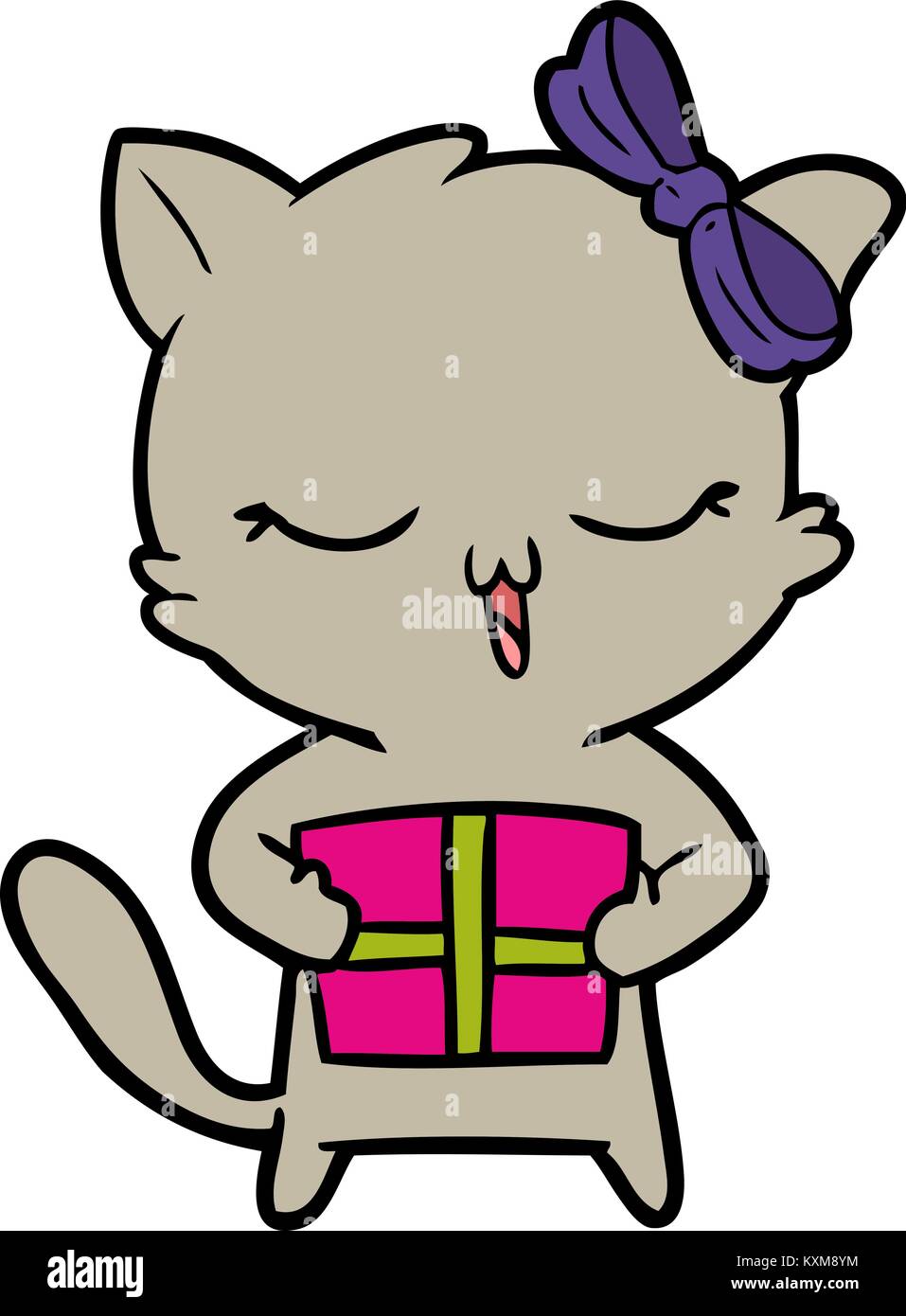 cartoon girl cat with christmas present Stock Vector Image & Art - Alamy