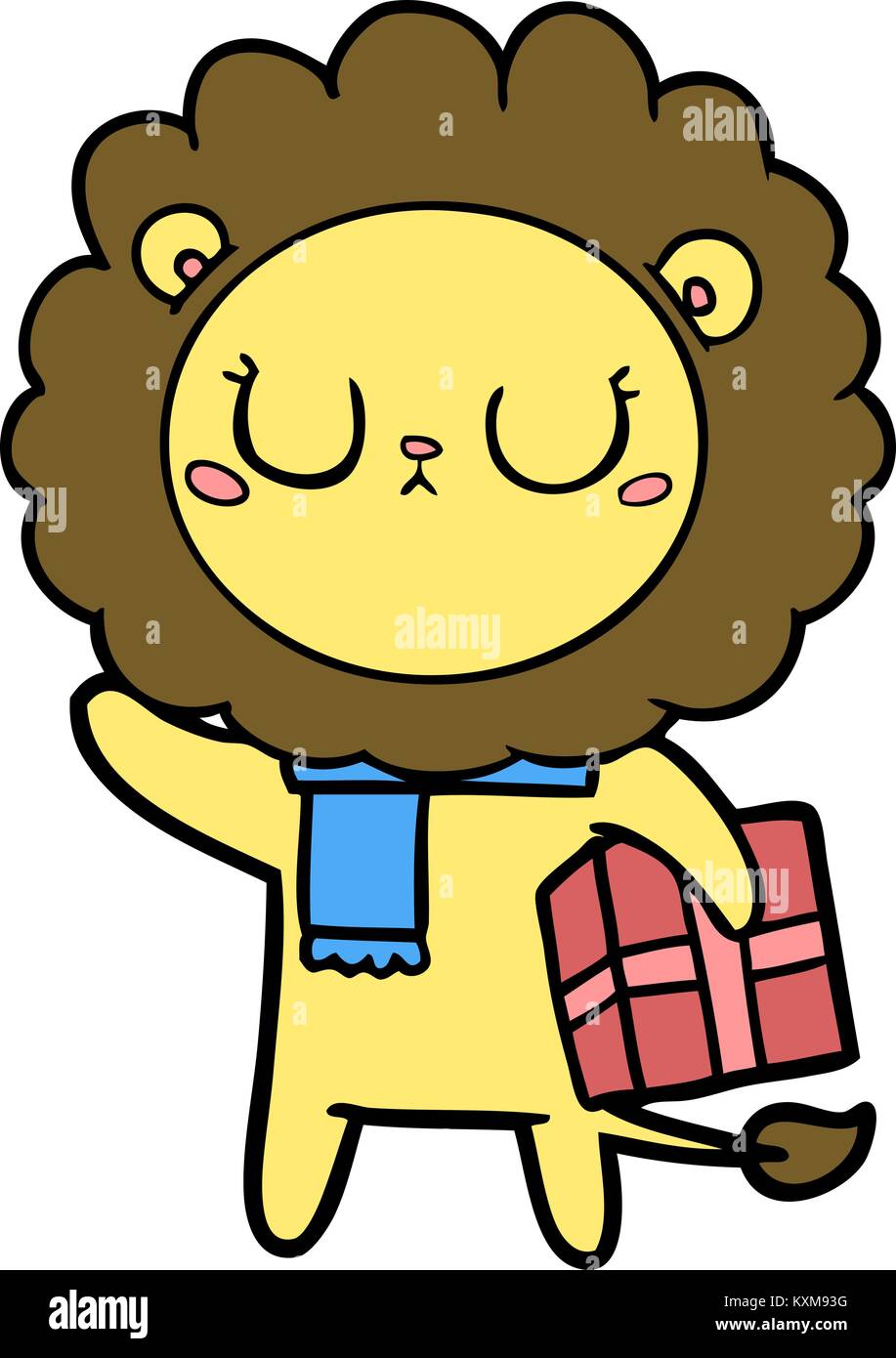 cartoon lion with christmas present Stock Vector Image & Art - Alamy