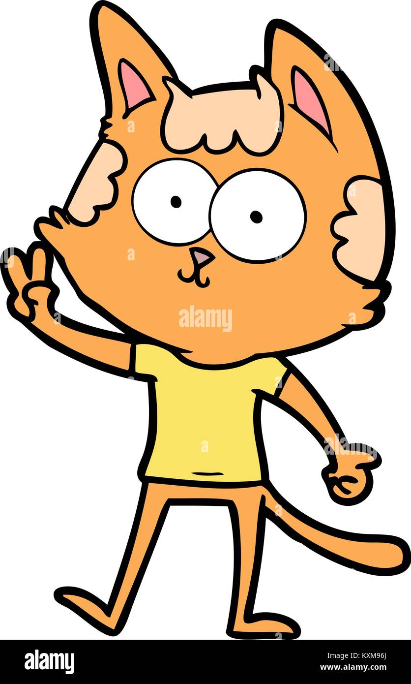 happy cartoon cat giving peace sign Stock Vector Image & Art - Alamy