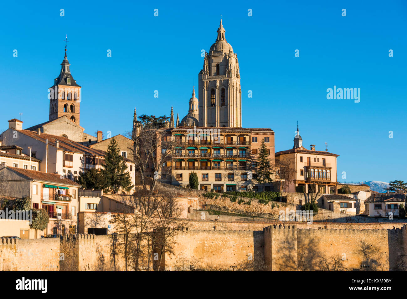 Cathedral buildings of the historic center and the walls of Segovia ...