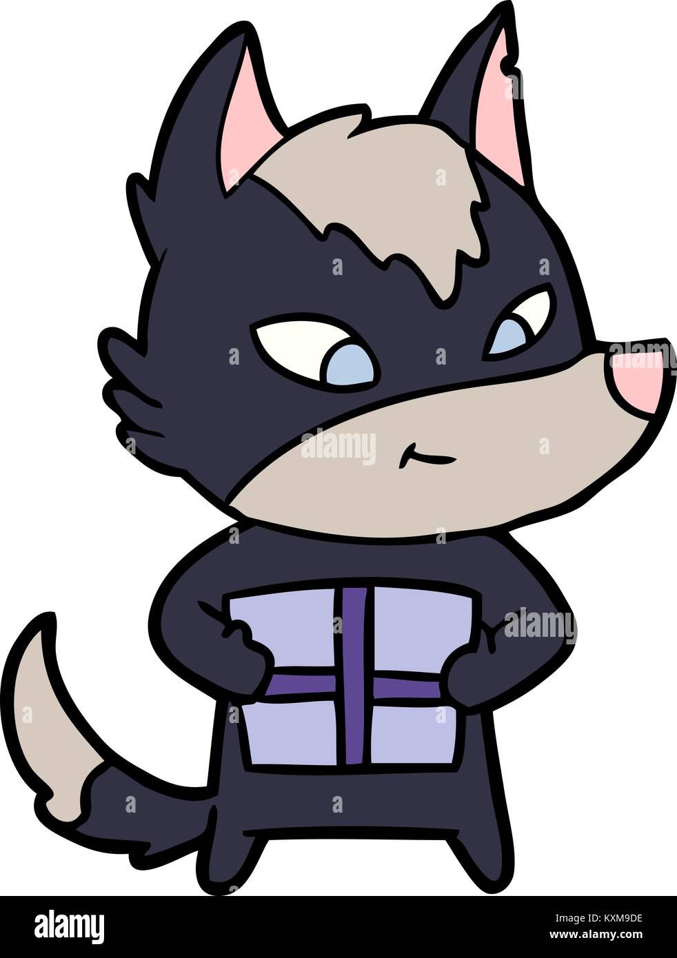 friendly cartoon wolf with gift Stock Vector Image & Art - Alamy