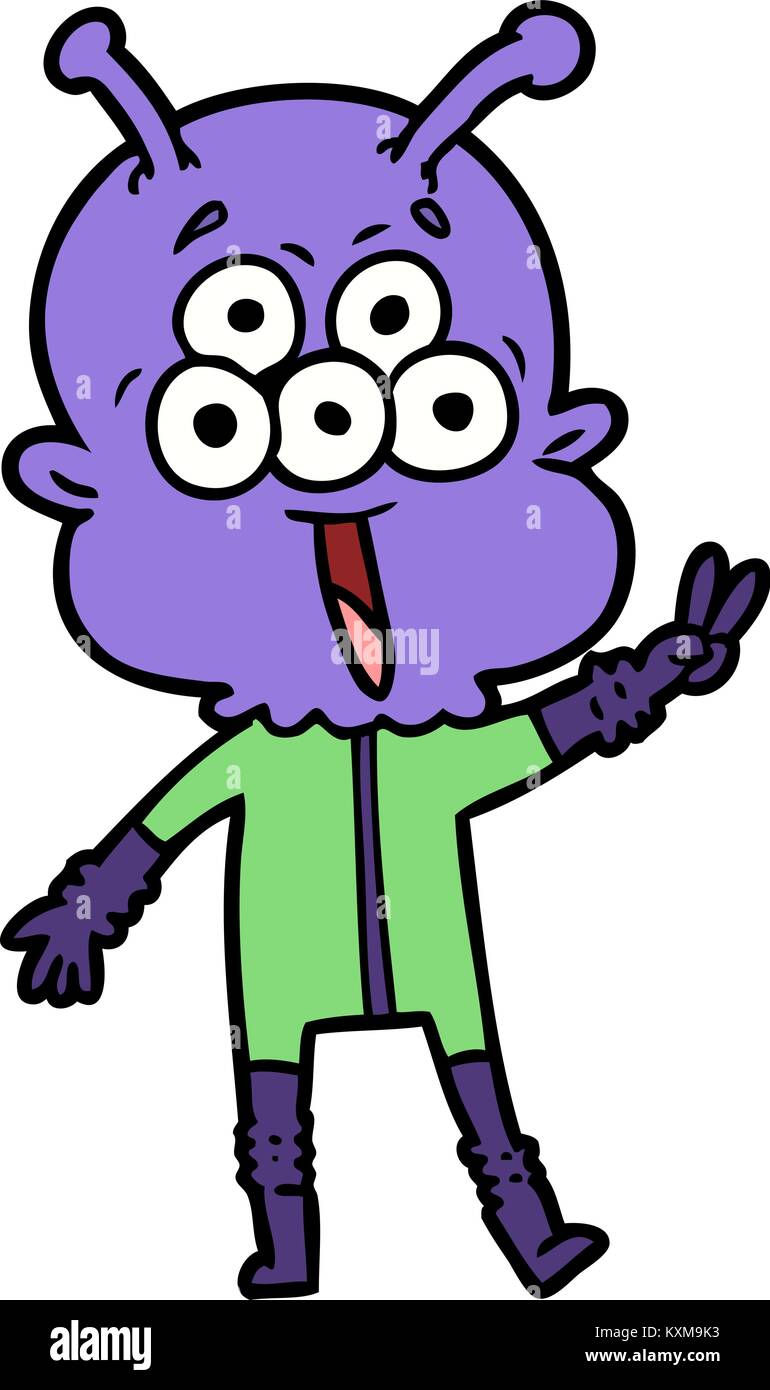 happy cartoon alien waving peace gesture Stock Vector Image & Art - Alamy