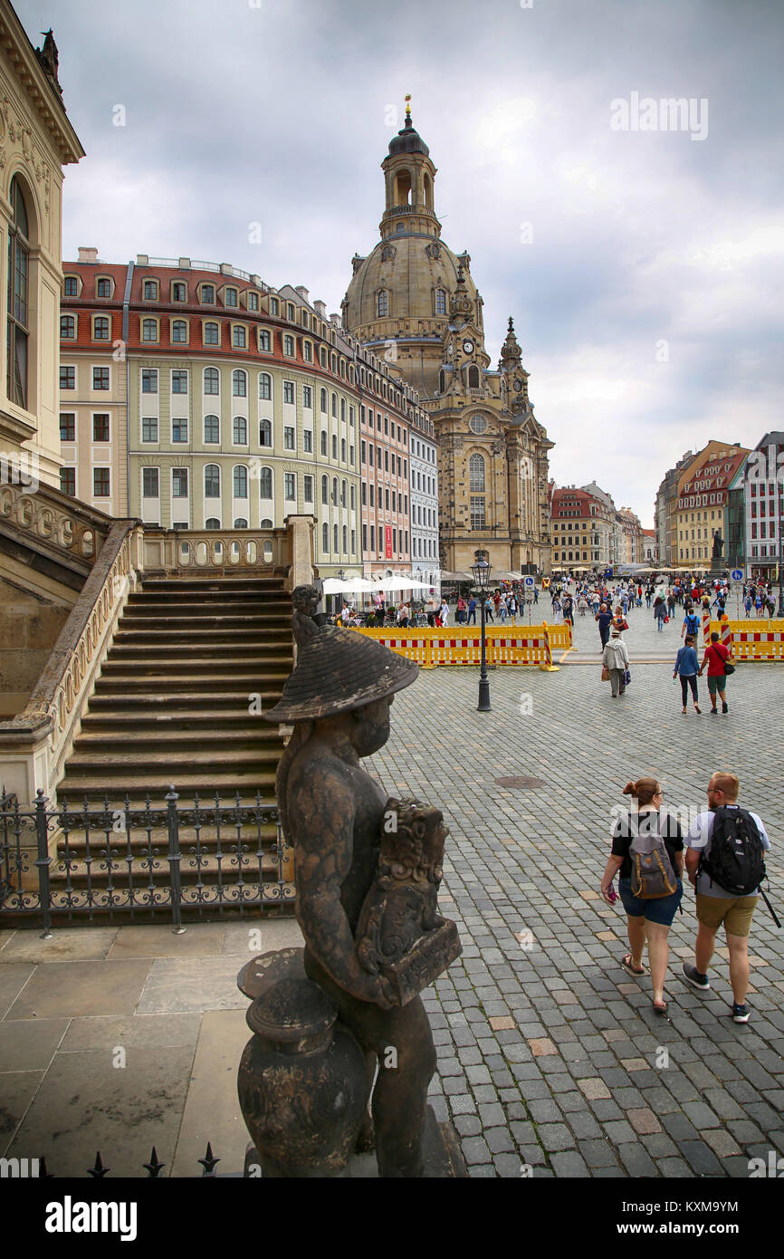 DRESDEN, GERMANY – AUGUST 13, 2016: People walk on Neumarkt Square at ...