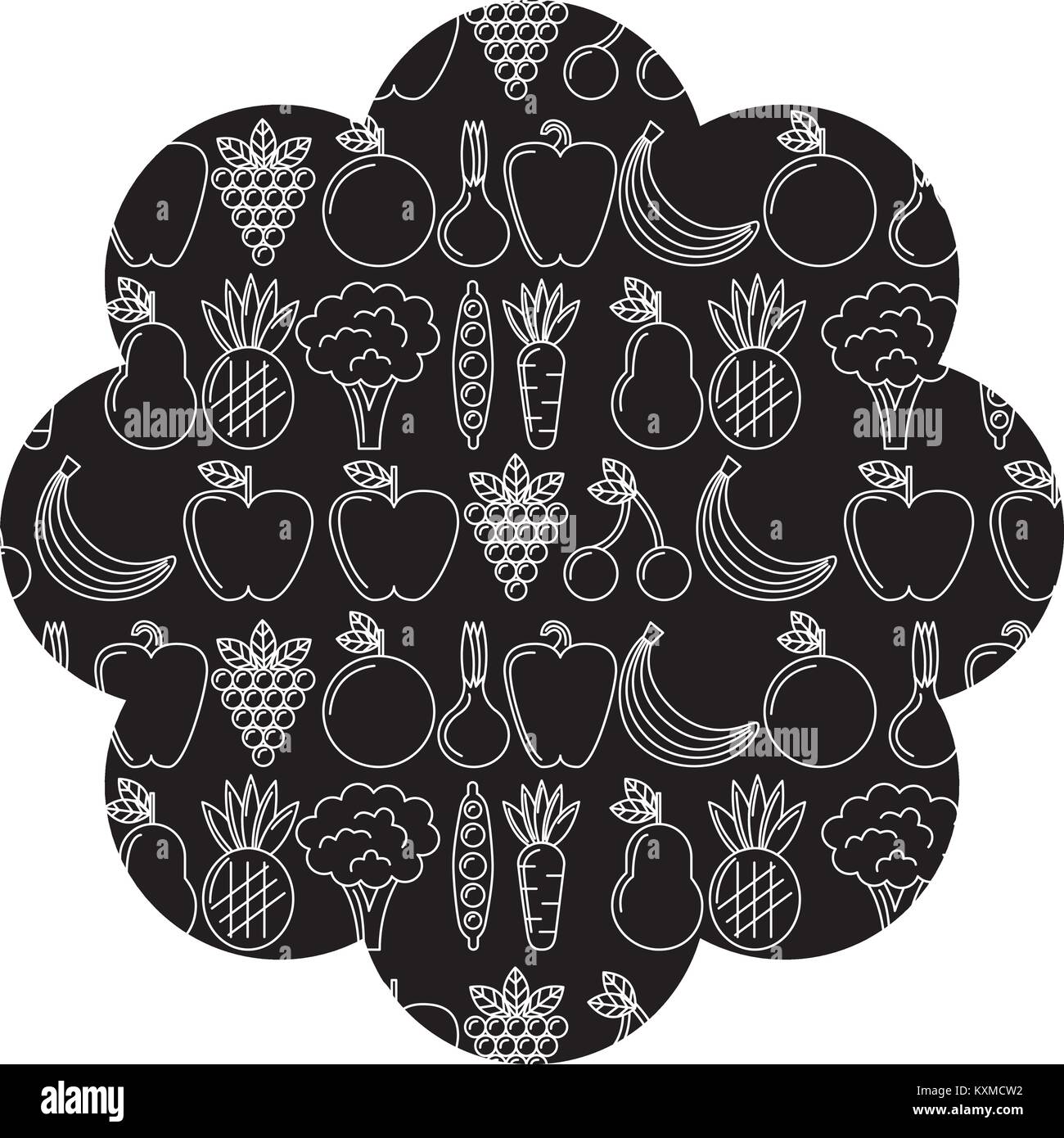 frame with fruits and vegetables pattern background Stock Vector Image ...