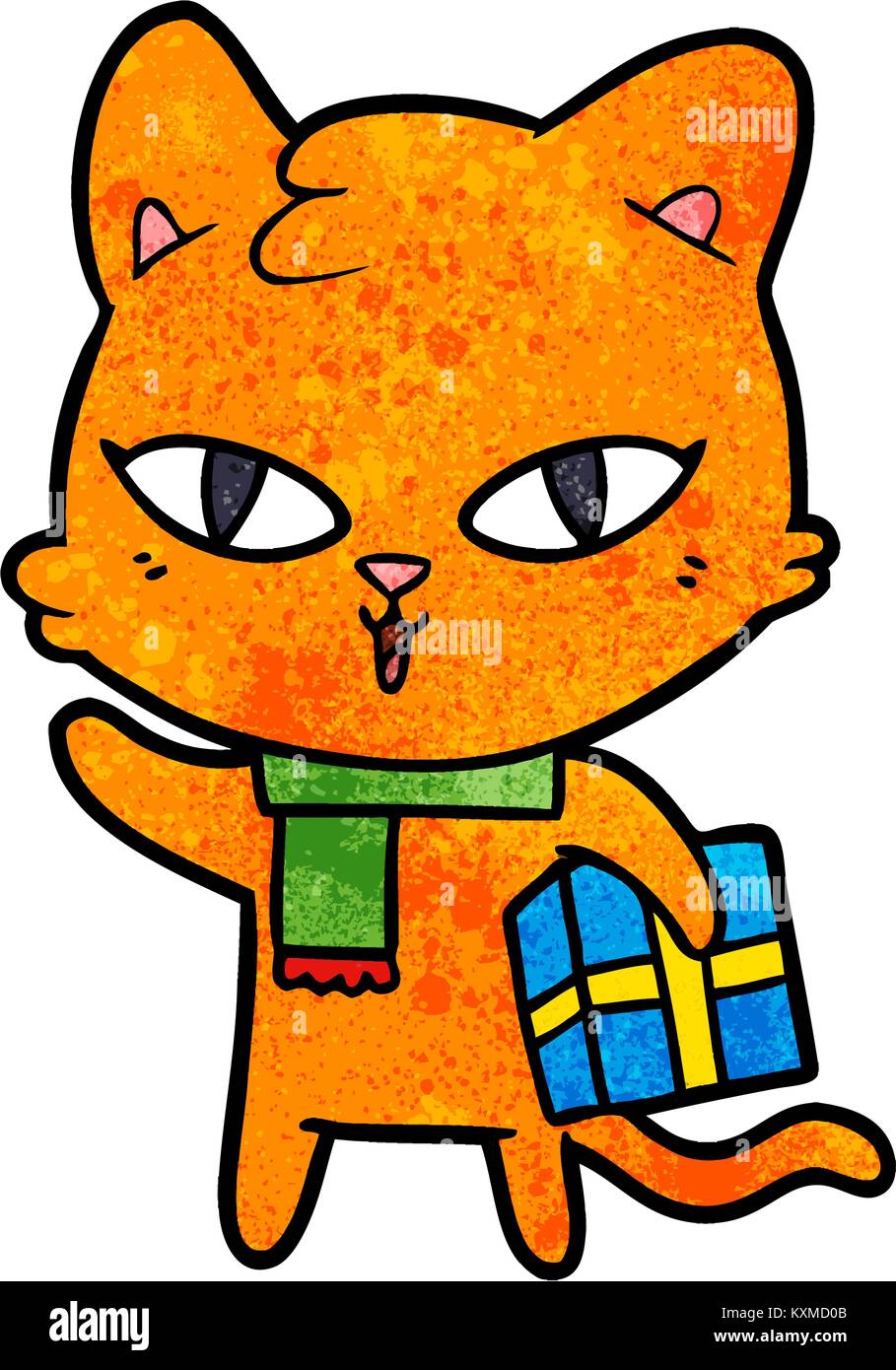 cartoon cat with a present Stock Vector Image & Art - Alamy