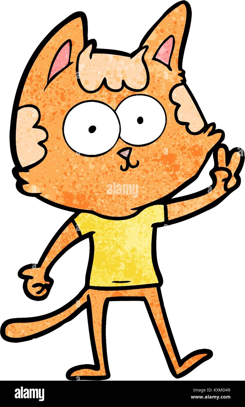 happy cartoon cat giving peace sign Stock Vector Image & Art - Alamy