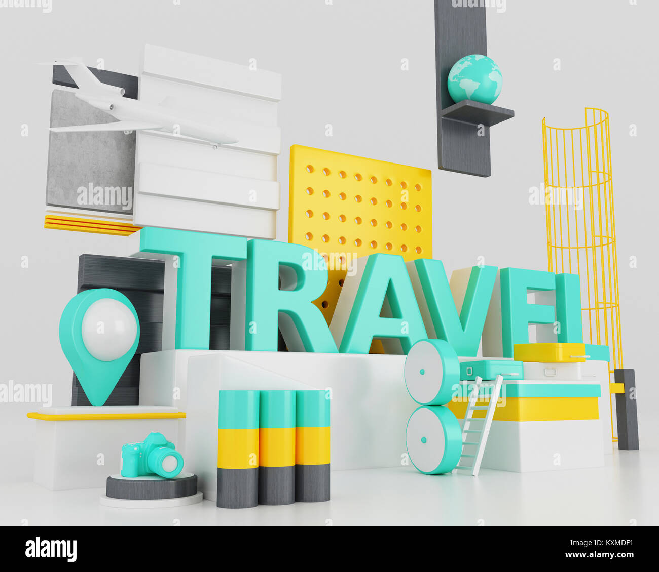 3d illustration. Word travel, design concept. Creative travel idea ...