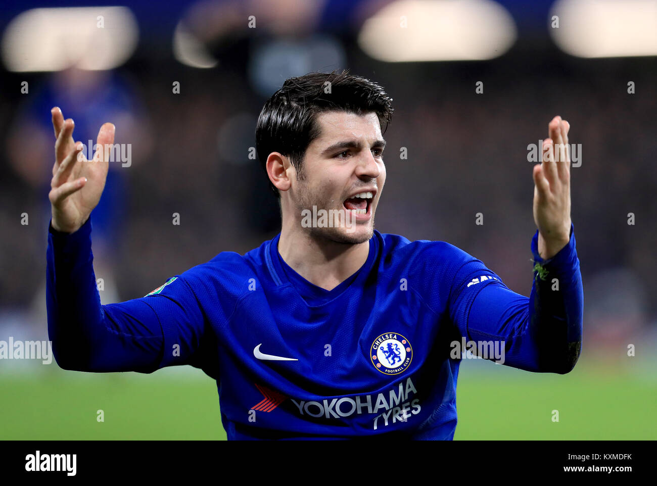 Chelsea's Alvaro Morata gestures on the pitch during the Carabao Cup ...