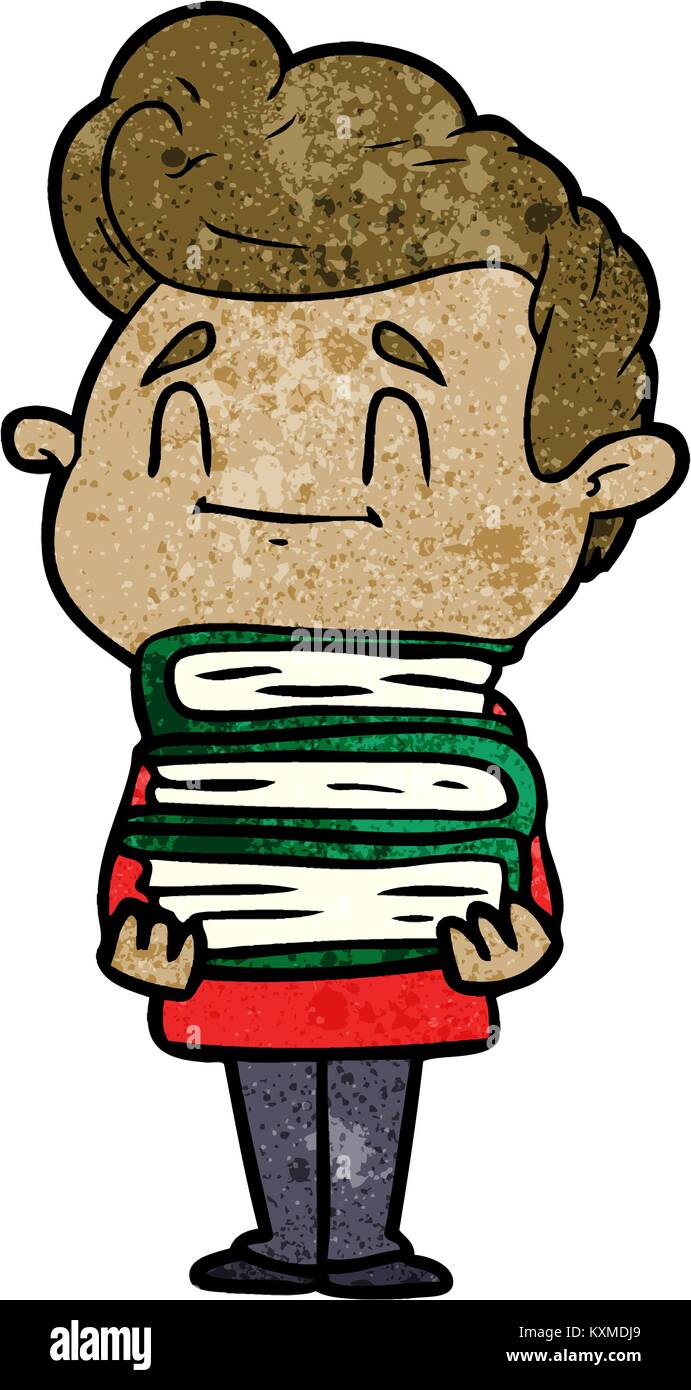 happy cartoon man with stack of new books Stock Vector Image & Art - Alamy