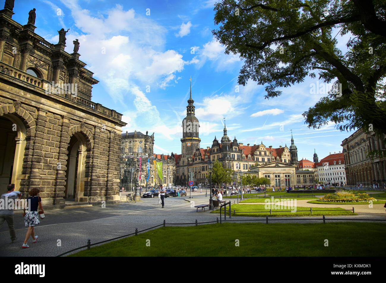 DRESDEN, GERMANY – AUGUST 13, 2016: Tourists walk on Theaterplatz ...