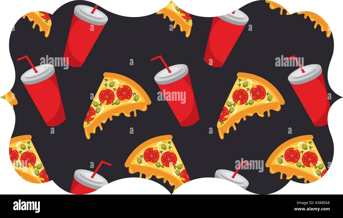 frame with pizza and soda pattern background Stock Vector Image & Art ...