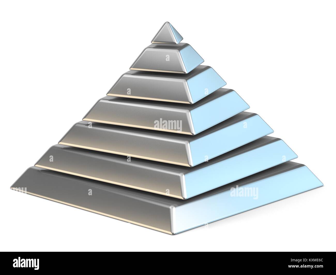 Steel pyramid with seven rotated levels 3D render illustration isolated ...