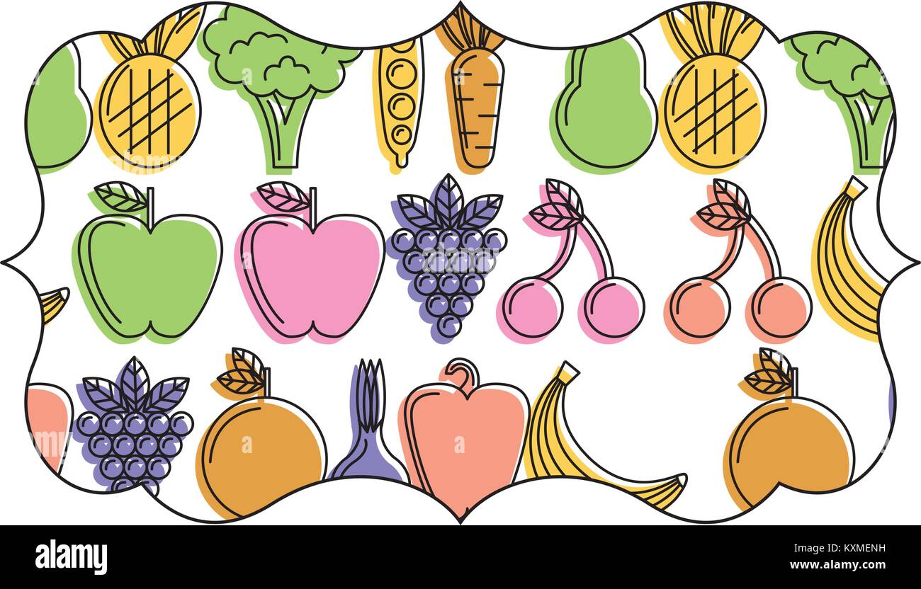 frame with fruits and vegetables pattern background Stock Vector Image ...