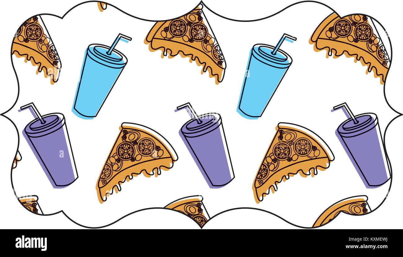 frame with pizza and soda pattern background Stock Vector Image & Art ...
