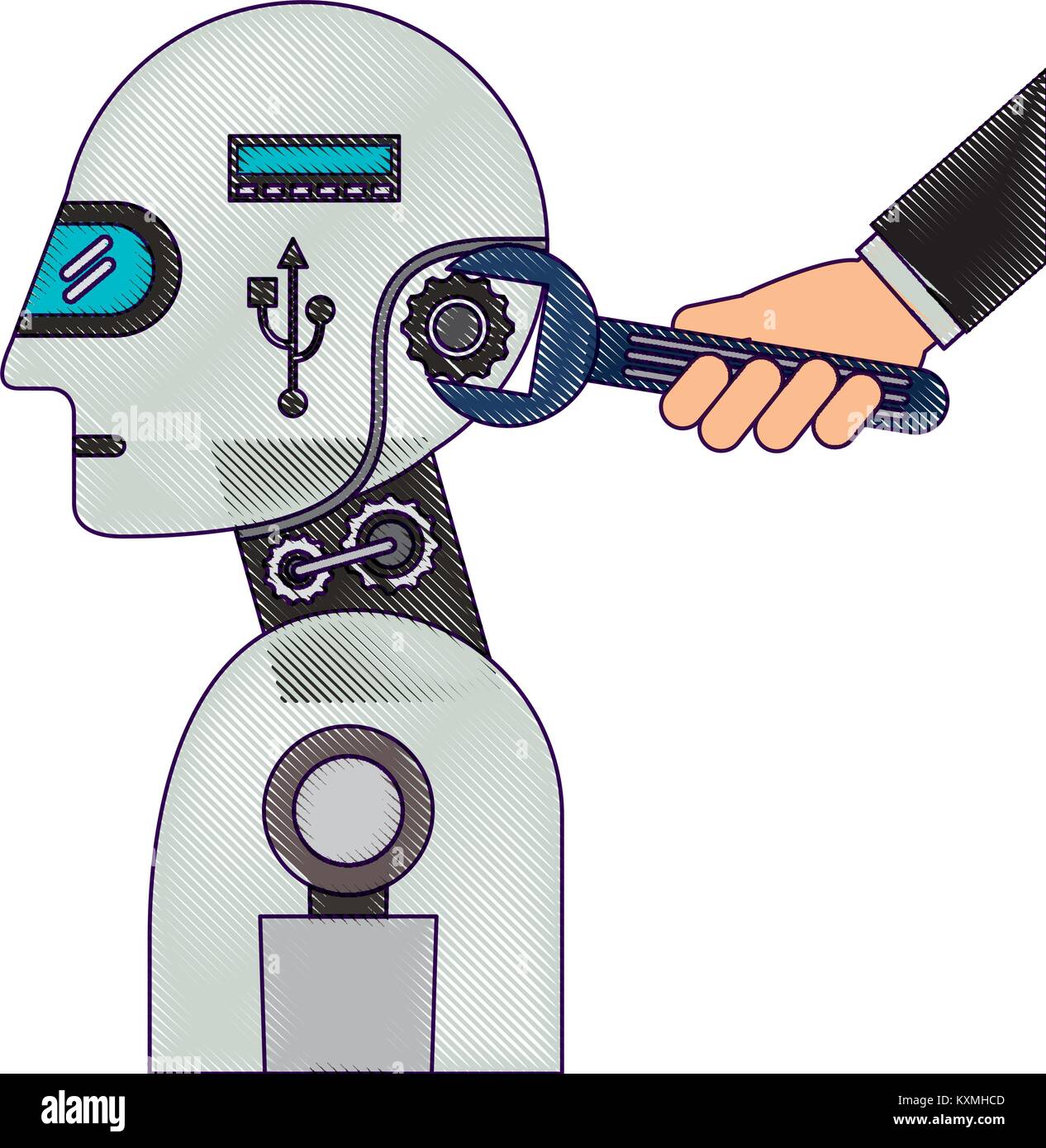humanoid robot profile with wrench and hand Stock Vector Image & Art ...