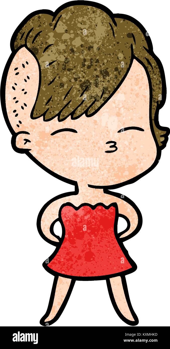 cartoon squinting girl in dress Stock Vector Image & Art - Alamy