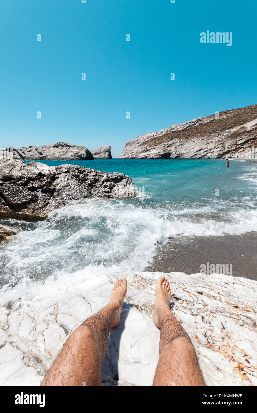 Beach Cove in Folegandros, Greece Stock Photo - Alamy