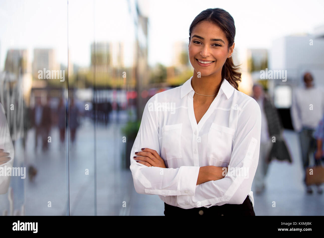 Beautiful female executive modern business woman walking to work at ...