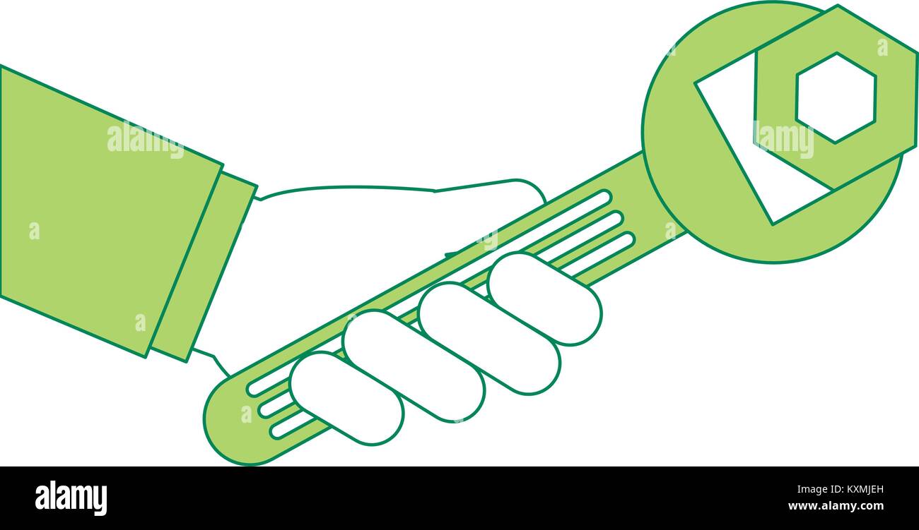 hand with wrench key and nut vector illustration design Stock Vector ...