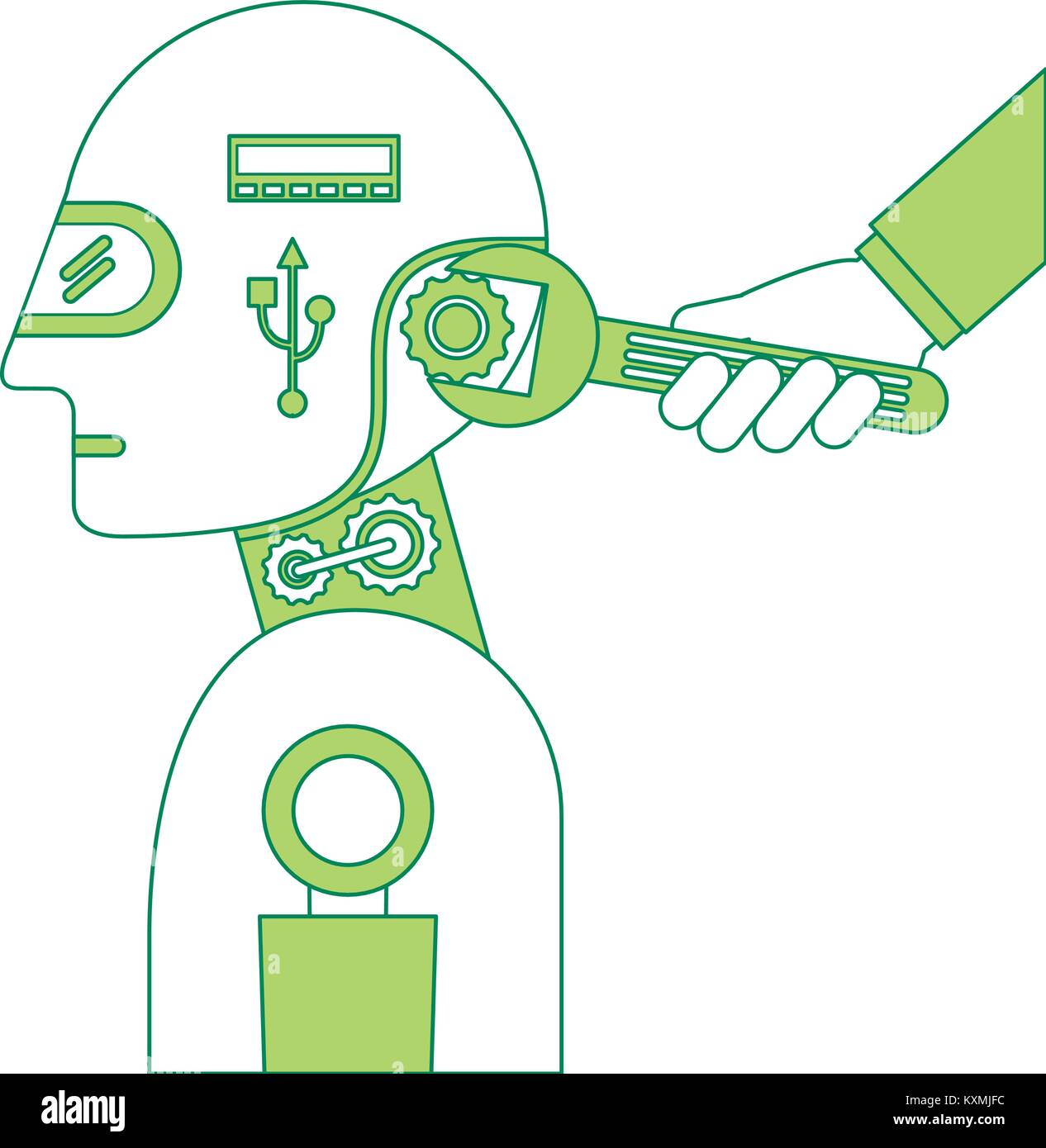 humanoid robot profile with wrench and hand Stock Vector Image & Art ...